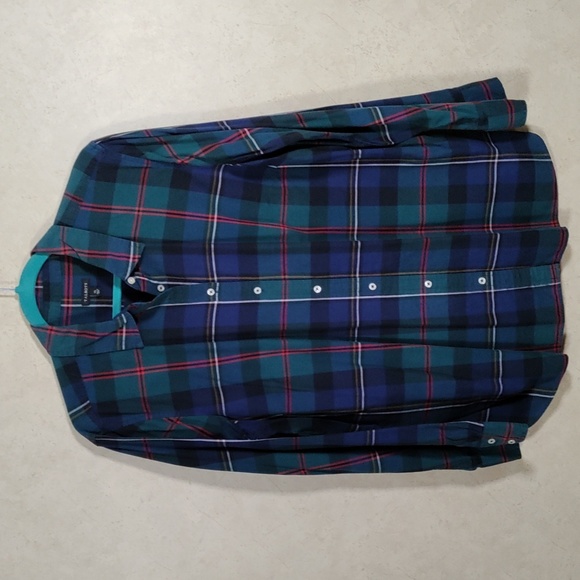 Talbots | Tops | 176 Talbots Dark Green Navy Plaid Long Sleeve Button ...